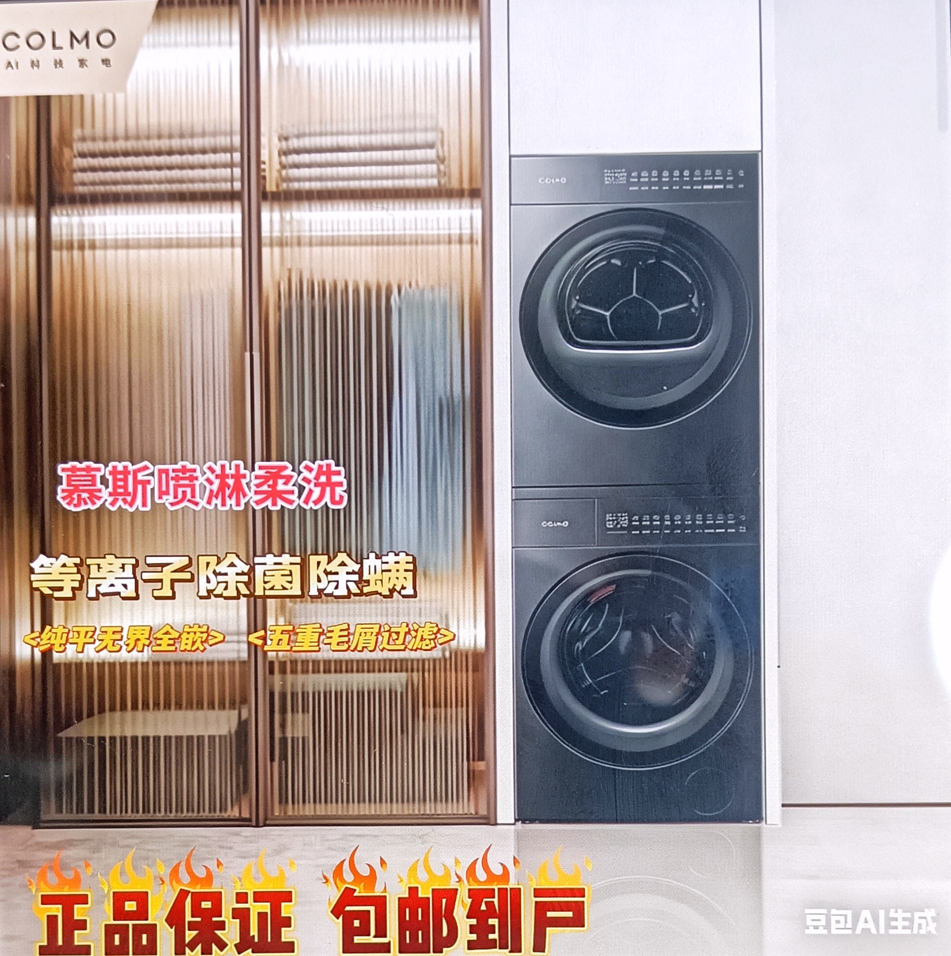 COLMO新象星泽灰纯平全嵌洗烘套装热泵洗衣机烘干机组合轻干洗HS1
