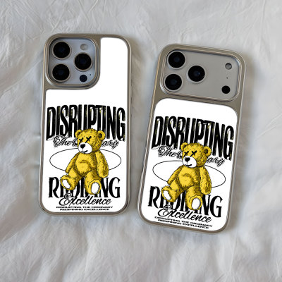 叉眼泰迪熊大孔电镀黑框磨砂磁吸碳纤纹手机壳适用苹果iphone17promax华为12/13/1415/16PLUS小米14PRO