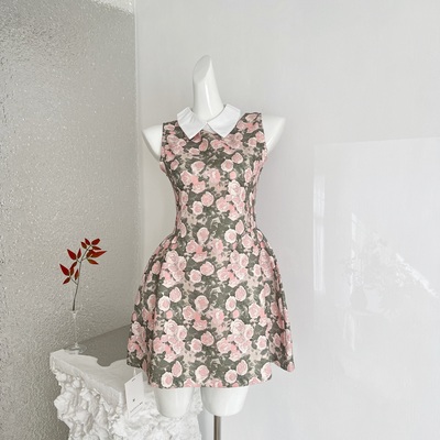 RECIT玫瑰油画无袖修身连衣裙