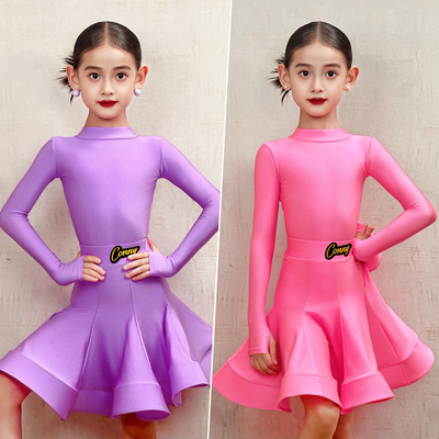 康尼拉丁舞服女童秋冬新款儿童专业舞蹈考级表演出比赛规定服套装