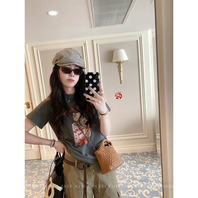 草莓跳 可爱kitty猫印花圆领短袖T恤女夏季减龄显瘦百搭纯棉上衣
