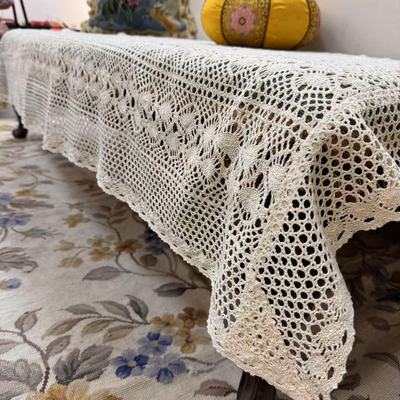M109 美式乡村复古棉线凤尾钩针米色桌布90*180cm