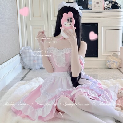 Miubby「甜莓奶昔」日系纯欲软萌粉色女仆装Lolita少女抹胸连衣裙