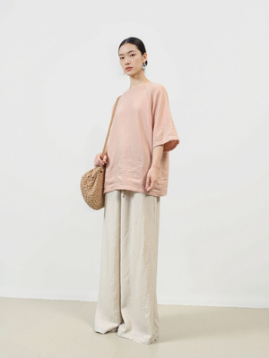 REHAI 山间雪-2521【100汉麻】新中式古朴设计师禅意复古短袖