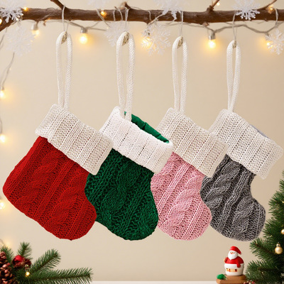 Cartoon Knitted Cloth Christmas Socks Knife and Fork Set bag
