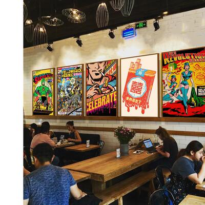 港式卡通装饰画怀旧复古风火锅店茶餐厅墙面挂画饮品店潮流壁画