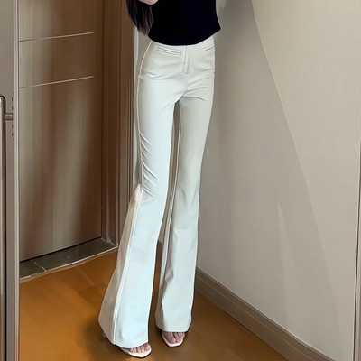 米白春夏高腰显瘦微喇西装裤女