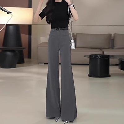 高级感灰色微喇西装裤女
