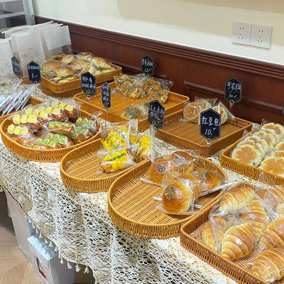 日式烘焙面包篮陈列篮长方形水果篮仿藤编家用客厅零食点心收纳筐