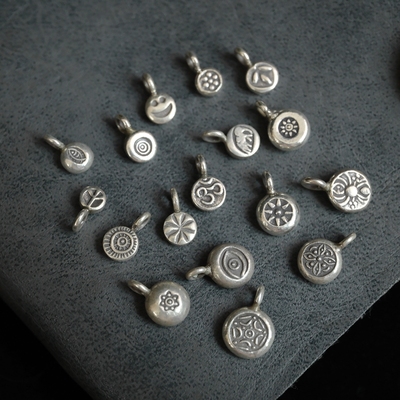 妖家 手工制 纯银圆牌吊坠 厚款 手链项链DIY配件 QH01