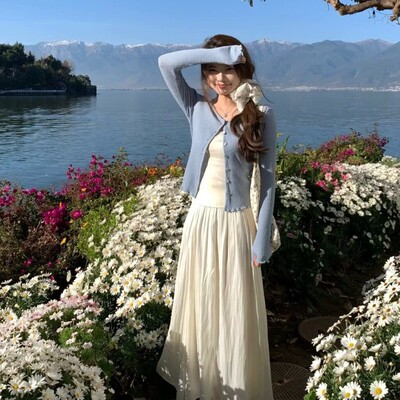 LADY MARIA 玛丽-26夏上新法式复古风圆领针织开衫+奶油吊带+4932