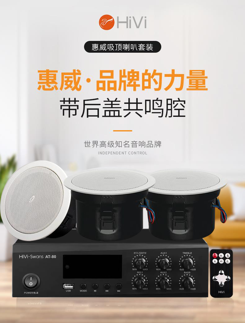 Hivi惠威TD205A吸顶喇叭AT-80功放套装天花吊顶音响广播防水音箱_虎窝淘