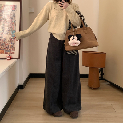 Omang桃喜 小个子高级感毛呢休闲西装裤女秋冬百搭显瘦垂感阔腿裤