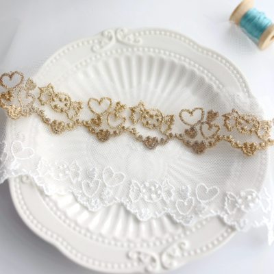 优质爱心金线花边 白色裙摆网纱刺绣蕾丝辅料 洛丽塔装饰衣服花边