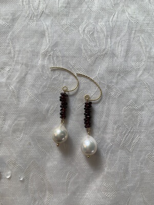 拾萤原创手作新中式复古石榴石珍珠氛围长耳坠女小众个性精致耳环