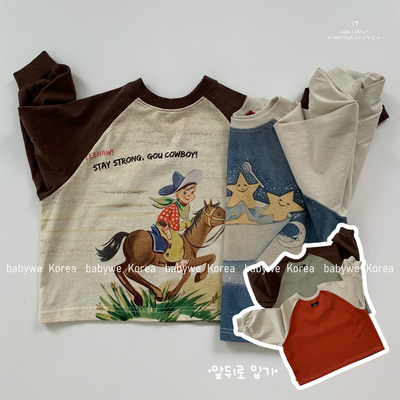 GOU▶babywe韩国代购童装25秋季儿童牛仔星星撞色插肩袖纯棉长袖t