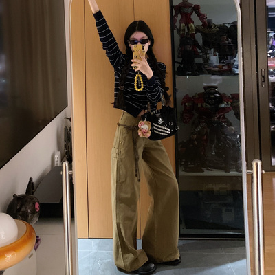 美式复古阔腿牛仔裤直筒工装裤