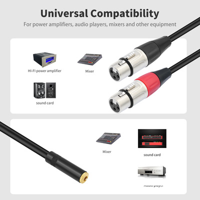 DEMINNA 3.5mm母转双卡农XLR母Y型3芯双卡农母转1/8TRS双屏蔽0.3M
