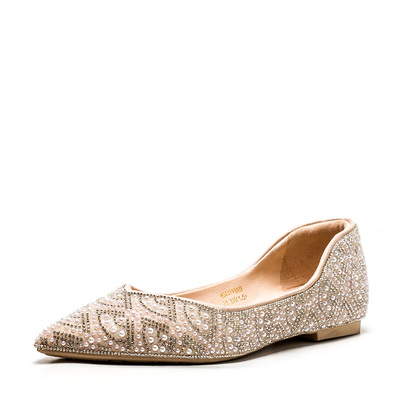 真皮内里单鞋女闪闪水钻珍珠仙气鞋子尖头平跟礼服孕妇MD41111D09