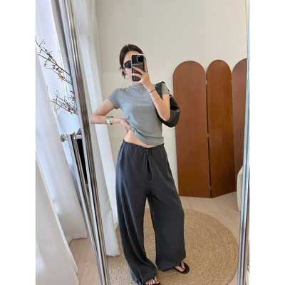 MUCCHIC/轻薄透气抽绳天丝工装裤夏季宽松休闲长裤防晒束脚裤女