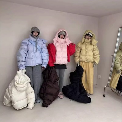 韩版短款连帽白鸭绒羽绒服