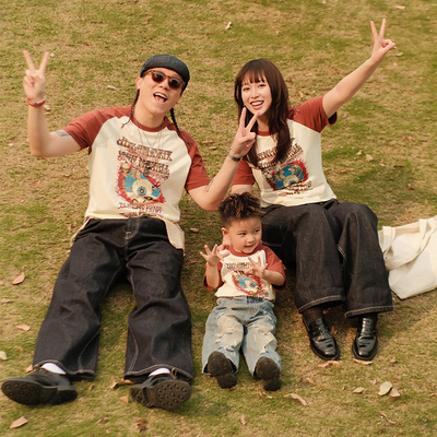 复古60s迷幻蓝调摇滚VonDutch海报擦肩袖亲子套装短袖 MBBCAR窄幅