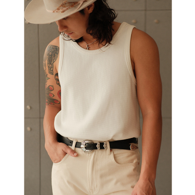 320G重磅水洗华夫格米白硬汉长纤维无袖背心马甲 MBBCAR窄幅