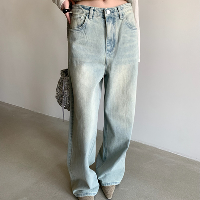 TABLE-时尚水洗做旧显瘦韩系百搭好版型遮肉不显胯长裤牛仔裤1196