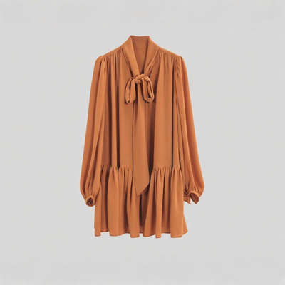 FOREVERCAN“秋楹”法式立裁蝴蝶结长袖迷你连衣裙SD23693