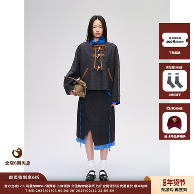 【新品】设计师品牌SHORT SENTENCE 25AW 格纹牛角扣短大衣JULY