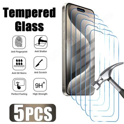 5PCS Tempered Glass for iPhone 15 14 13 12 11 16 Pro Max Mini Screen Protector for iPhone 17 14 Air