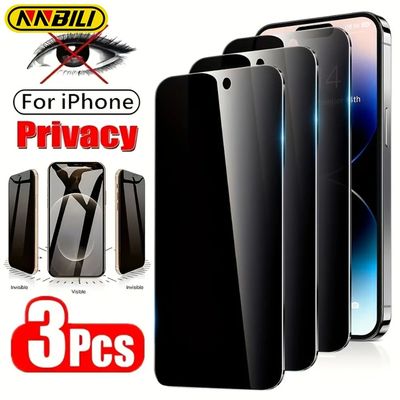 3Pcs Full Cover Anti-Spy Screen Protector For iPhone 16 15 14 12 13 Pro Max Privacy Glass Tempered