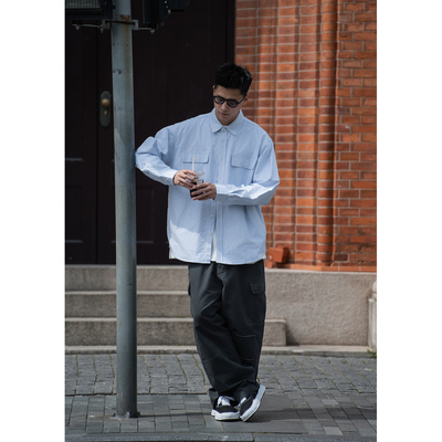 BatterUp日系工装长袖衬衫男