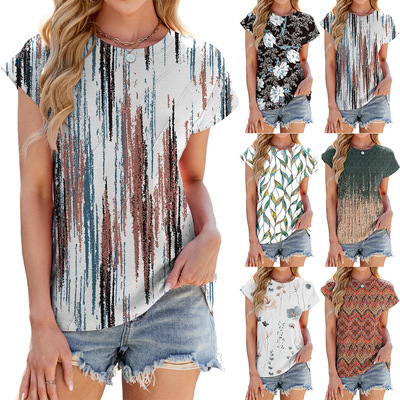 2025 Summer Women Striped Tee Loose Fit T-Shirt 印花T恤上衣