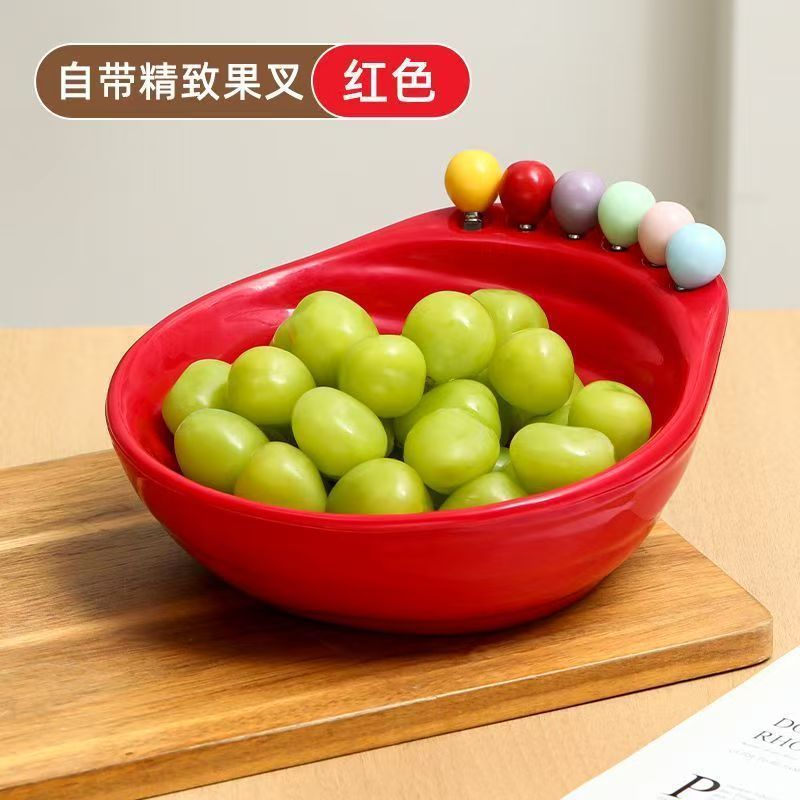ins风装饰陶瓷果盘家用感水果篮餐桌摆件红色果盆创意高颜值