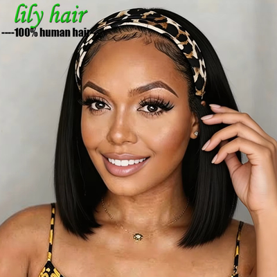 Short Bob Wig Straight Headband Human Hair Wigs For Women
