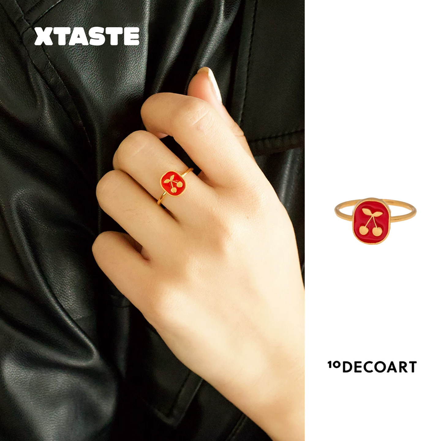 XTATSE 波兰 10Decoart 樱桃戒指珐琅镀金通勤时尚