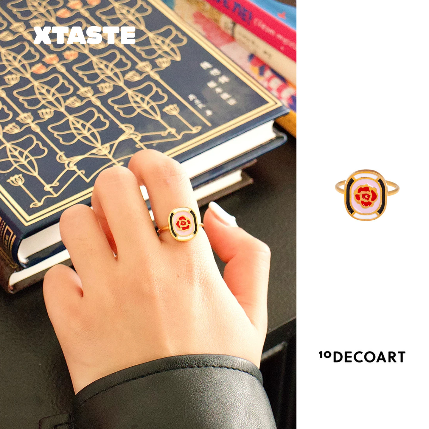 XTATSE 波兰 10Decoart 玫瑰花戒指珐琅镀金高级质感