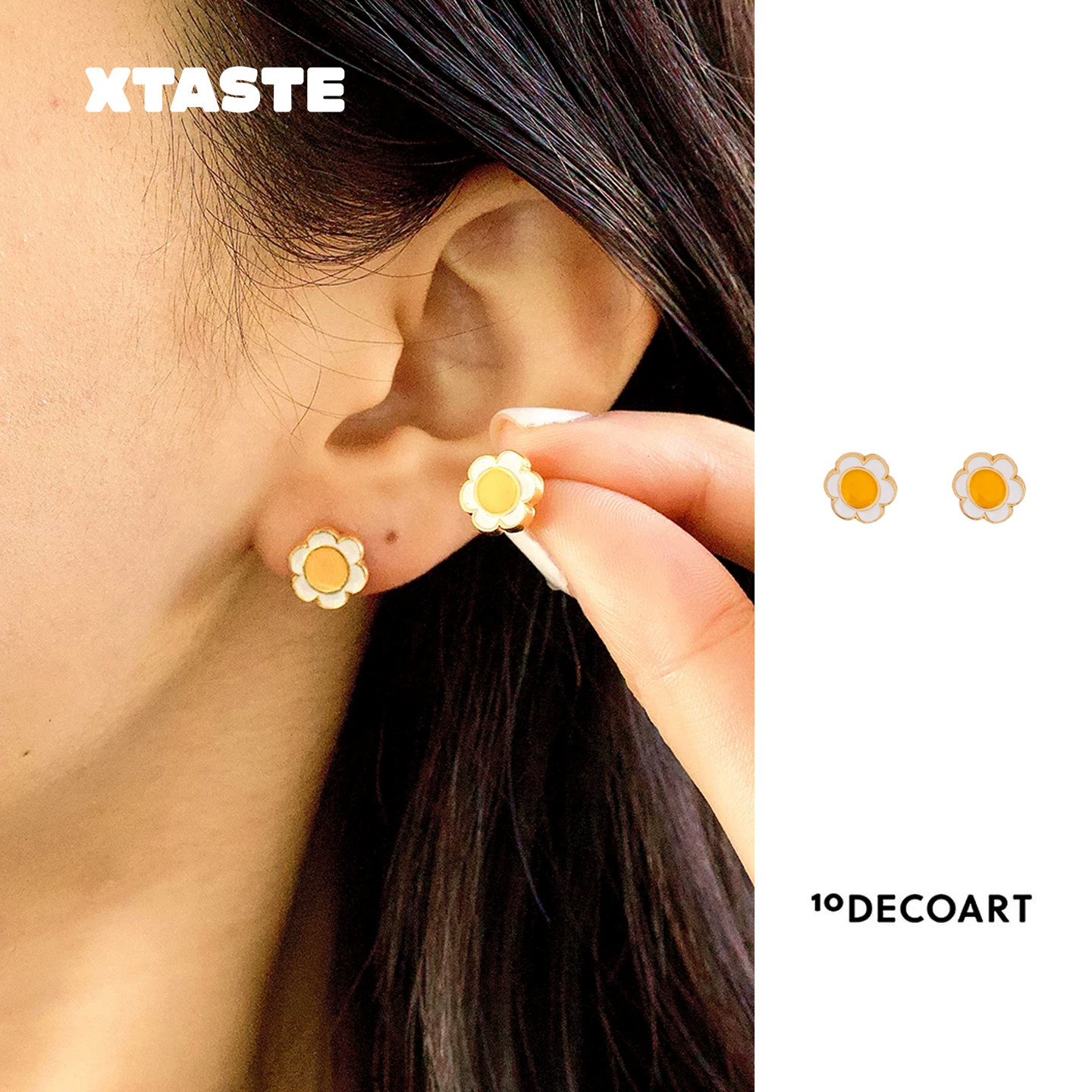 XTASTE波兰10Decoart雏菊耳钉珐琅镀金手工轻奢品牌