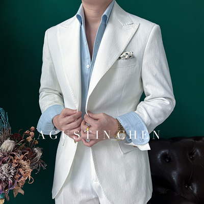 夏季薄款泡泡纱半里衬男士西装