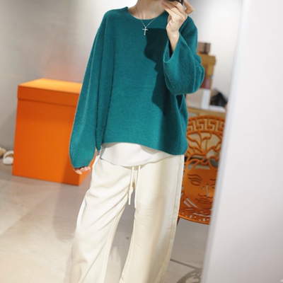 羊毛混纺拉绒套头宽松毛衣