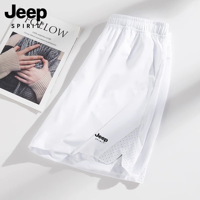 JEEP SPIRIT夏季薄款速干运动短裤女宽松大码休闲五分裤冰丝裤男