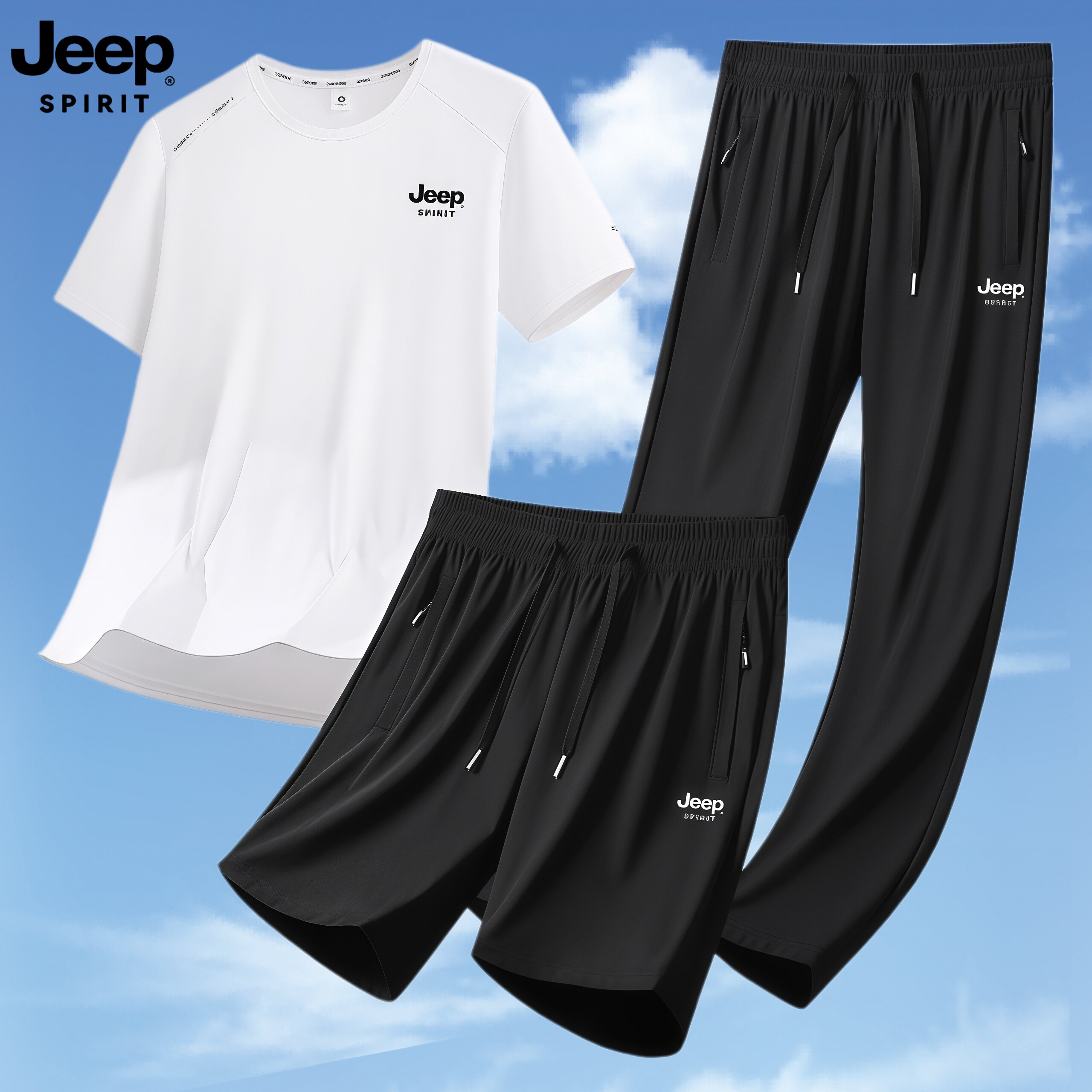 JEEP SPIRIT2026夏季新款短袖男士T恤爸爸运动套装冰丝大码三件套
