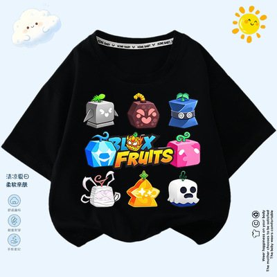 blox fruits衣服男童短袖t恤夏季童装上衣儿童roblox游戏水果盒子