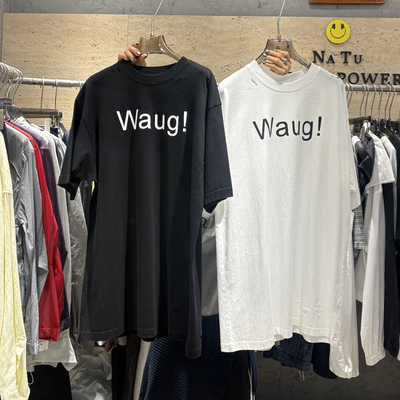 NATU韩国东大门新品字母短袖T恤中长款WAUG！宽松显瘦大码女装薄