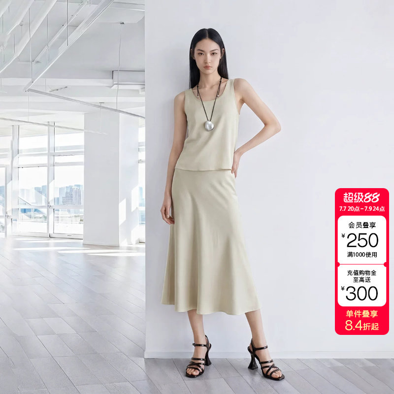 绫致ONLY2026夏季新款套装裙子优雅无袖纯色长裙连衣裙女
