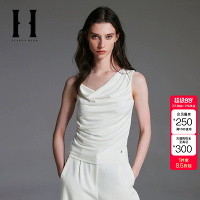 绫致SEASONHIGH女无袖T恤荡领肩带不对称设计金属字母装饰女