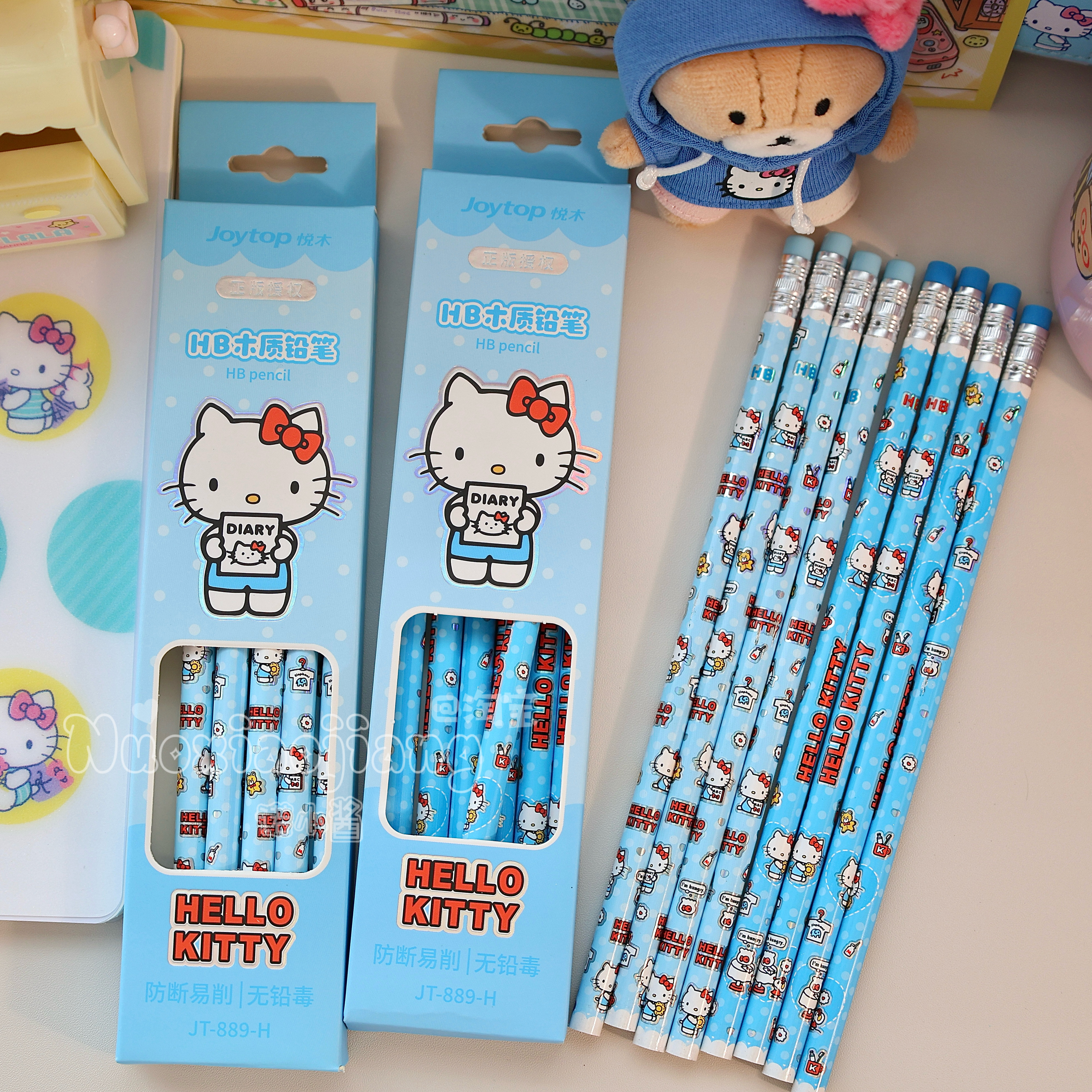 HelloKitty卡通HB木质铅笔20支盒装书写防断易削小学生带橡皮铅笔