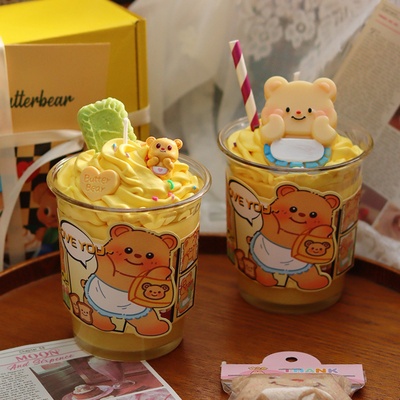 冰淇淋甜品卡通可爱黄油小熊香薰蜡烛卧室摆件杯蜡送朋友生日礼物