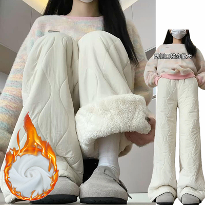 韩系显瘦加绒防风羽绒棉裤女秋冬2025新款防寒保暖加厚休闲直筒裤